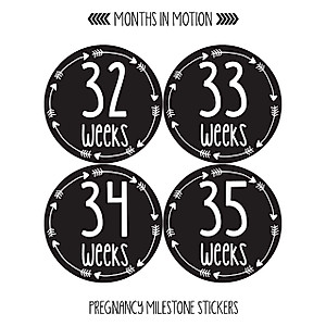 Months In Motion Pregnancy Weekly Belly Growth Stickers - Week to Week Pregnant Expecting Photo Prop - Maternity Keepsake - Baby Bump - Large Set of 36 Weekly Photo Sticker