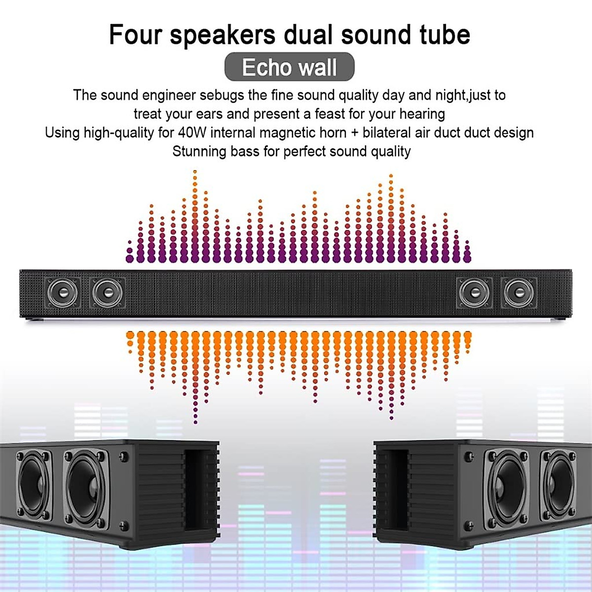 ASDAJK Wall-Mounted TV Soundbar Home Theater 40W Speaker Support Optical -Compatible AUX with Subwoofer for TV PC