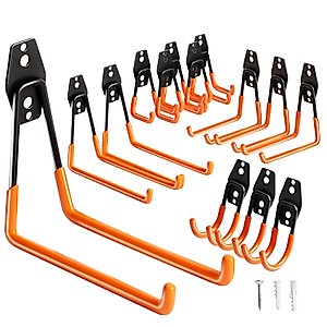 KURUI 14 Pack Garage Hooks for Hanging, Heavy Duty Garage Storage Hooks for Ladder Extension Cord Tool Cable, Wall Mount Large Utility Hooks, Garage Organization Hanger&Organizer