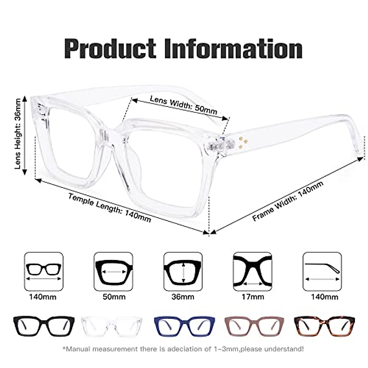 AZorb Square Glasses Non-prescription Oversized Eyewear for Women Clear Lens Chunky Eyeglasses