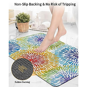 Gogobebe Super Absorbent Diatom Mud Mat Boho Watercolor Floral Summer Quick-Drying Thin Bath Mat Non-Slip Bathtub Mat Anti-Skid Rubber Bathroom Shower Mat 20x32in