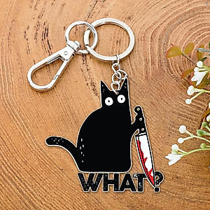 DongNaiWin Black Cat What Funny and Cute Black Cat Metal Keychains - Funny Bag Charm for Men and Women
