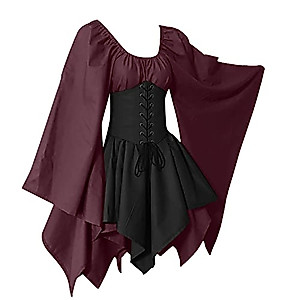 Aniywn Halloween Women Medieval Cosplay Costumes Gothic Retro Dress Plus Size Long Sleeve Corset Dress