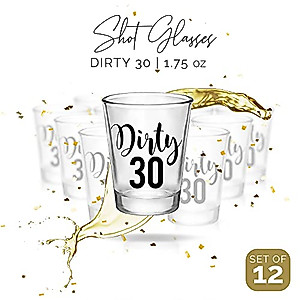 Dirty 30 Shot Glasses 30th Birthday Party Favors, Dirty Thirty Birthday Decorations for Her and Him, Reusable Drinking Cup, Set of 12 Party Favor Dirty 30 Birthday Gifts for Men or Women, 1.75 oz