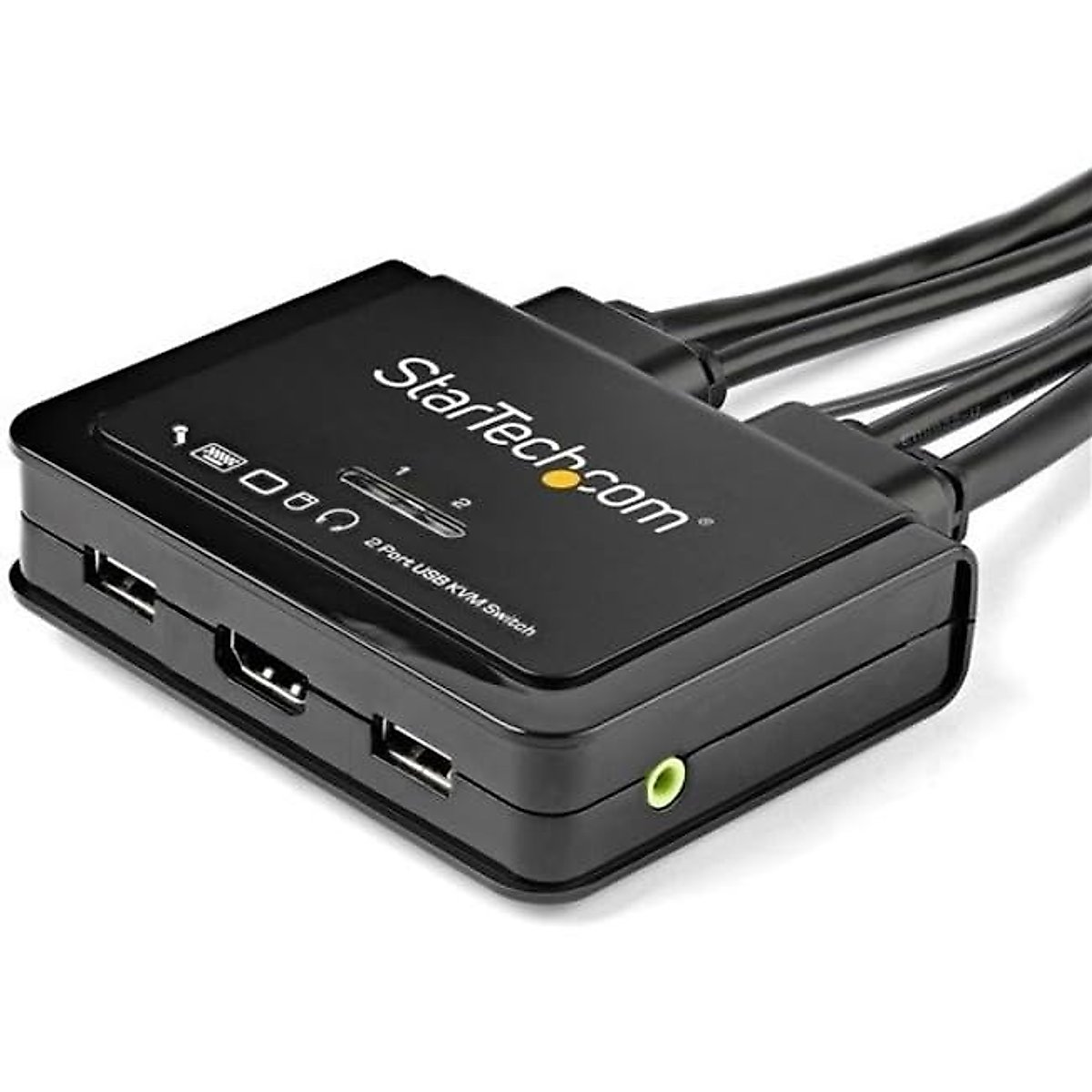 StarTech.com 2 Port HDMI KVM Switch - 4K 60Hz - Compact Dual Port UHD/Ultra HD USB Desktop KVM Switch w/Integrated 4ft Cables & Audio - Bus Powered & Remote Switching - MacBook ThinkPad (SV211HDUA4K)