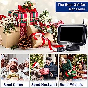 AMTIFO Wireless Backup Camera HD 1080P 5 Inch Split Screen Monitor Digital Stable Signal Car Truck RV Bluetooth License Plate Rear View Cam System 2 Channels Clear Night Vision W3