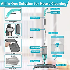 Mops for Floor Cleaning, Tsmine Spray Mop Microfiber Floor Mop Dust Mop Dry Wet Mop Kitchen Household Cleaning Tools with 8 Washable Microfiber Pads Home Commercial Use for Hardwood Laminate Ceramic