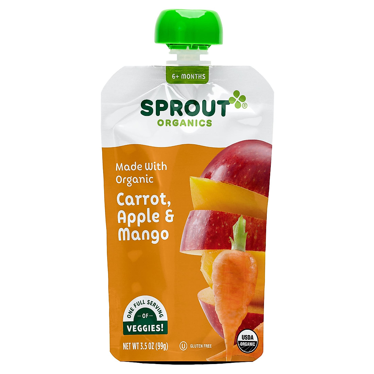 Sprout Organic Baby Food, Stage 2 Pouches, Fruit & Veggie Blend, Carrot Apple Mango, 3.5 Oz Purees (Pack of 12)