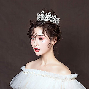 S SNUOY Silver Crowns for Women Crystal Queen Crown Full Round Wedding Headband for Birthday Pageant Prom Cake Topper