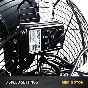 Remington 20" Industrial High Velocity Floor Fan with 3 Speed Settings and Pivoting Head. Use for Shop, Garage or Warehouse. All Metal Construction (20REM-F)