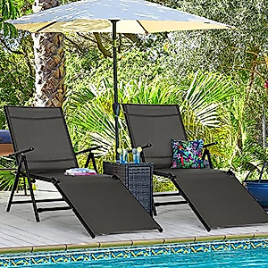AECOJOY Outdoor Lounge Chair, Adjustable Reclining Folding Pool Lounger with 7 Back & 2 Leg Adjustable Positions, Chaise Lounge for Outside Patio, Poolside,Deck, Black