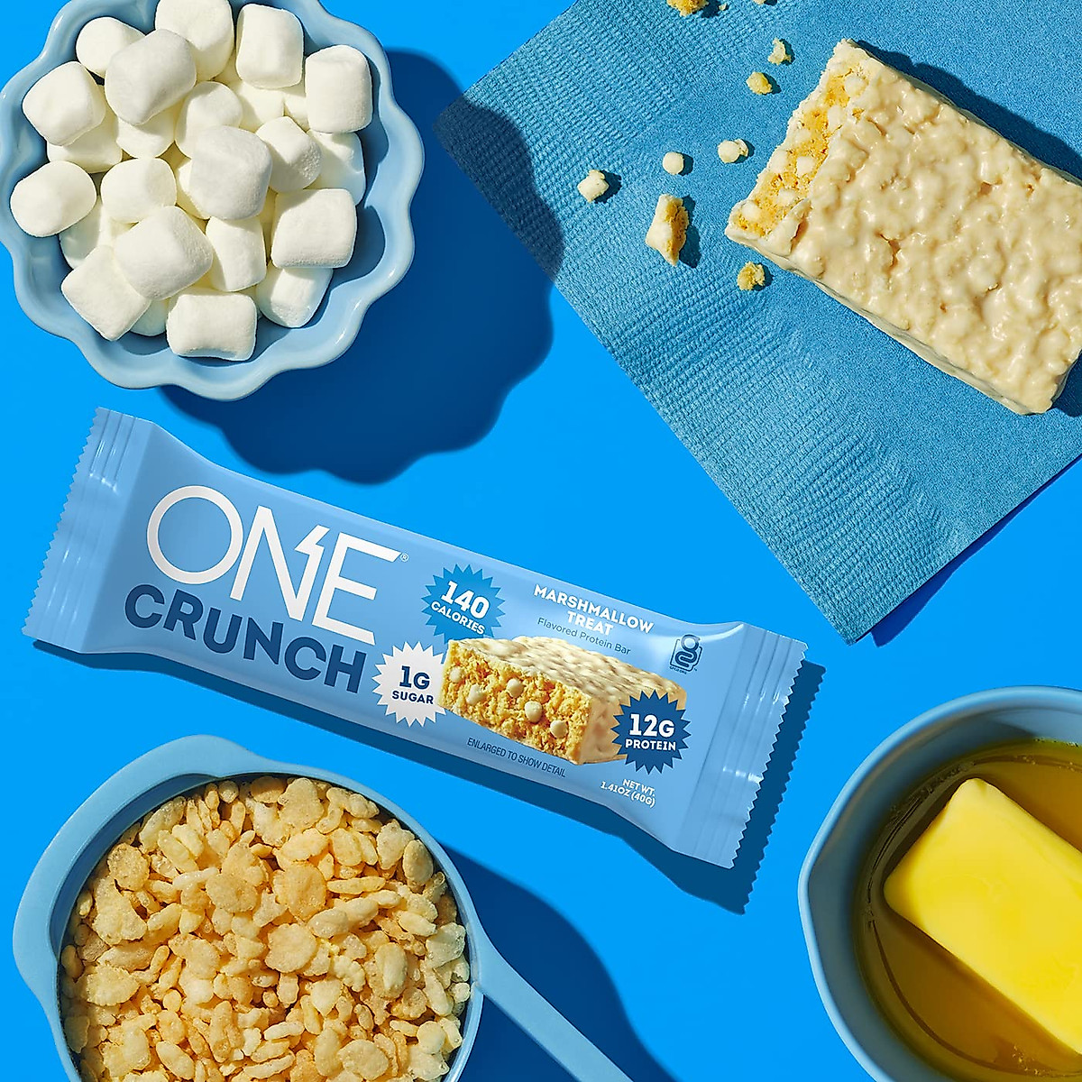 ONE Crunch Protein Bars, Marshmallow Treat, Gluten Free Protein Bars with 12g Protein and 1g Sugar, Pantry Staples, 2.12 oz (12 Count)