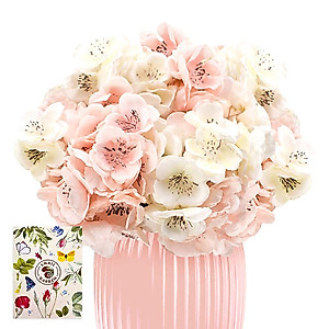 SNAIL GARDEN 24Pcs Artificial Hydrangea, 2 Colors Single Real Touch Hydrangea with Stem-Silk Bouquet with 1 Greeting Card for Wedding Party, Home Office Table Arrangements, Festival Gift(White & Pink)