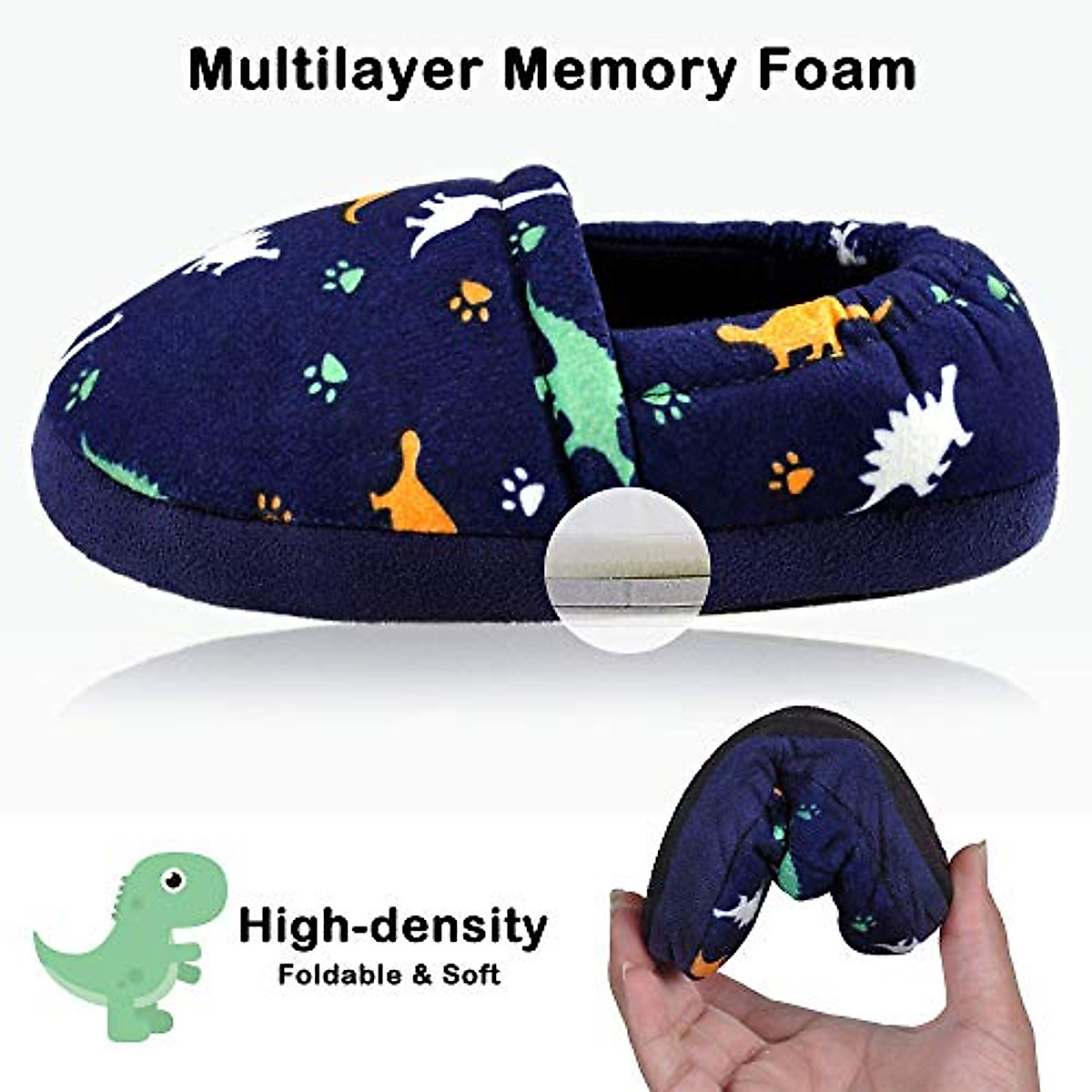 FUPPIA Boys Slippers for Kids Cozy Lining Bedroom Shoes Elastic Heel Dark Blue Size 4 5 US