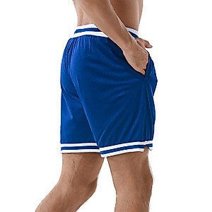 HEALONG Basketball Athletic Shorts Men - Mesh Gym Sports Workout Training Elastic Drawstring Retro Casual Comfortable Fashion Short with Pockets (Blue, M)