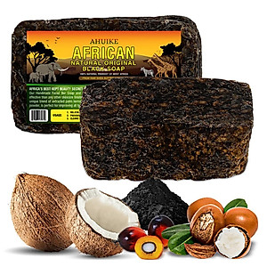 Ahuike- Pure Organic African Black Soap for Rashes, Acne Scars and Dark Spot Remover for Dry Skin and Skin Conditions - Face Soap Bar and Body Wash 16 ounces