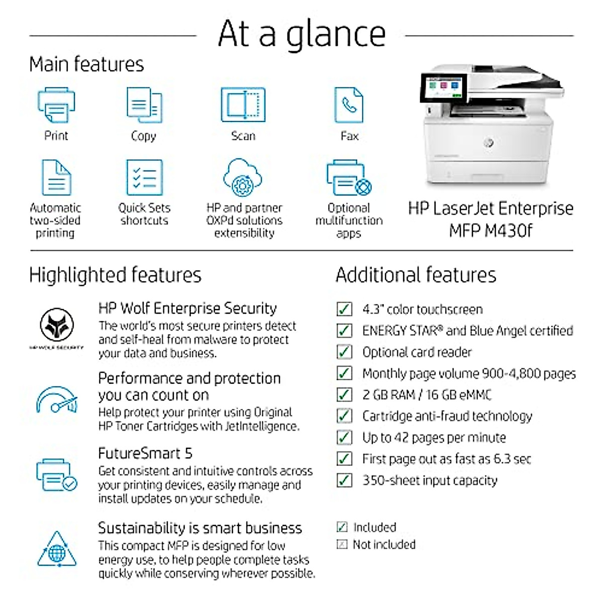 HP LaserJet Enterprise MFP M430f Monochrome All-in-One Printer with built-in Ethernet & 2-sided printing (3PZ55A)
