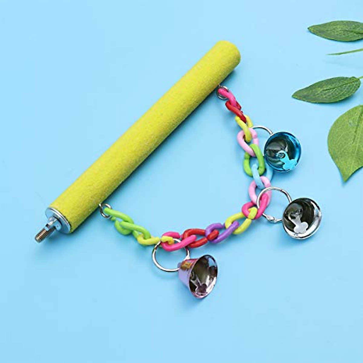 POPETPOP Bird Perch Nail File-2 Pcs Parrot Perches Bird Stand Hanging Bird Perch with Colorful Bells for Small Medium Birds Cockatiel Parakeet Conure Cage Accessory