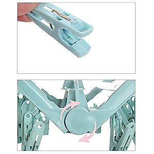 Radefasun Clip and Drip Hanger with 32 Clips Plastic Swivel Hook Portable Folding Drying Rack Baby Clothes Hanger Foldable Travel Accessories for Socks Bras Lingerie Towels Underwear Gloves (Blue, 32)