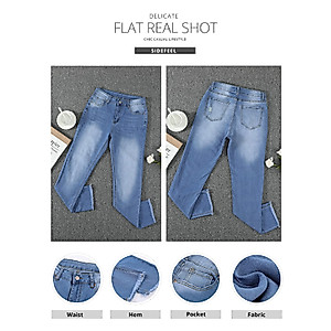 Sidefeel Women's Classic Skinny Frayed Ankle Denim Zimbaplatinum Stretch Straight Jeans Size 14 Blue