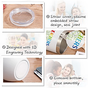 Teacher Gifts Teacher Tumbler Bulk 12oz Stainless Steel Teacher Wine Glass with Lids and Straws Teacher Appreciation, Birthday Gifts for Daycare, Kindergarten Teacher (White, 6 Pack)