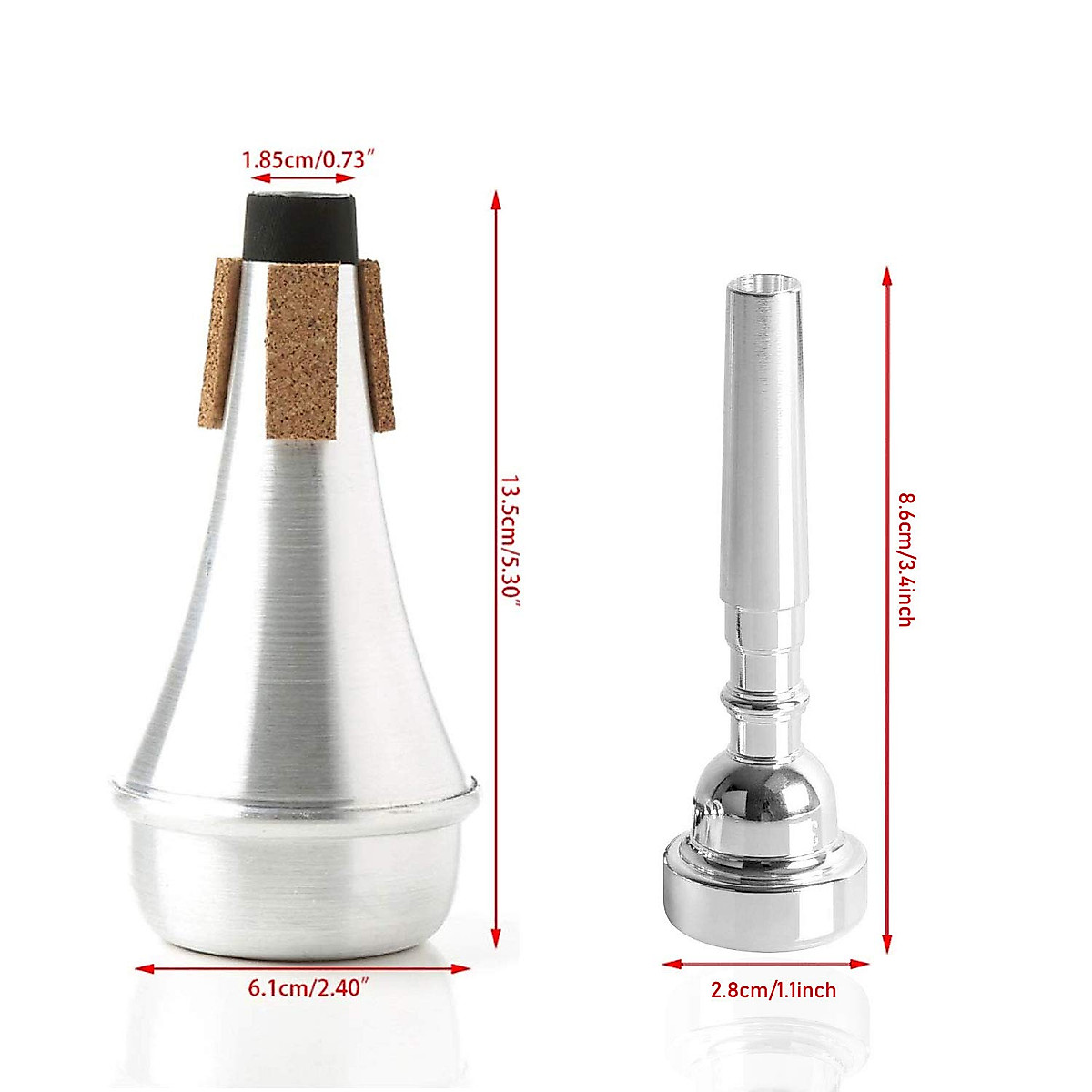 Kuylive 3 Pack Trumpet Mouthpiece (3C 5C 7C) with Lightweight Aluminum Practice Trumpet Mute Silencer Fit for Yamaha Bach Conn King Replacement Musical Instruments Accessories, Silver