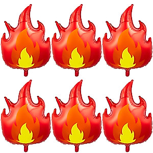 6 Pcs Fire Truck Birthday Party Supplies 32 Inch Fire Balloons Large Flame Balloons Aluminum Foil Fire Decorations Curve Foil Firefighter Party Favors Fireman Theme Kids' Party Balloons, Yellow Red