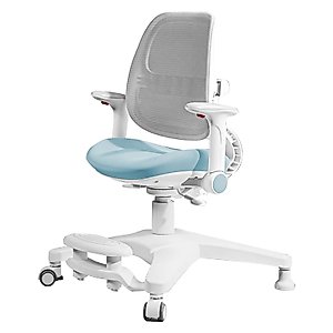 FCD Kids Desk Chair, Adjustable Height Study Chair with Adjustable Back Support, Thick Cushion Seat, Foldable Armrest and Adjustable Footrest (Blue)