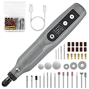 JEDIA Cordless Rotary Tool Kit, Father's Day 5-Speed Variable and USB Charging Cable Mini Power Rotary Tools, 3.7V with 45pcs Accessories for Fathers Gift, Sanding, Engraving, Polishing(Grey)
