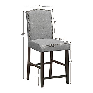 COSTWAY Bar Stools Set of 2, 25'' Upholstered Counter Height Bar Stools with S-Shaped Spring Thick Cushion, Rubber Wood Legs, High Back Leisure Chairs for Living, Kitchen, Dining Room (Grey, 2)