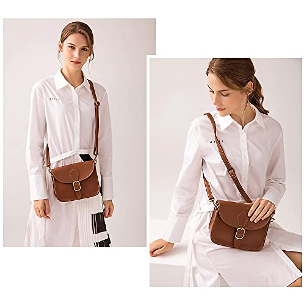 Crossbody Saddle Light Brown Camel Vegan Leather Bag Small Retro Satchel For Women Vintage Simple Handbag Faux Leather Casual Purse