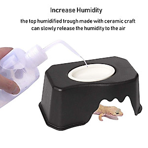 Gecko Hideout Box with Wider Entrance, Hide Cave with Sink to Increase Humidity and Water Supply, Habitat Water Bowl for for Lizards, Turtles, Reptiles, Amphibians, Small Snake