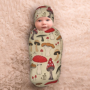 Mushroom Baby Stuff Newborn Swaddle Blanket Baby Blankets Infant Sleep Sack Wrap Soft Stretchy With Beanie Hat For Photography Boy Girl Gifts 2 pack