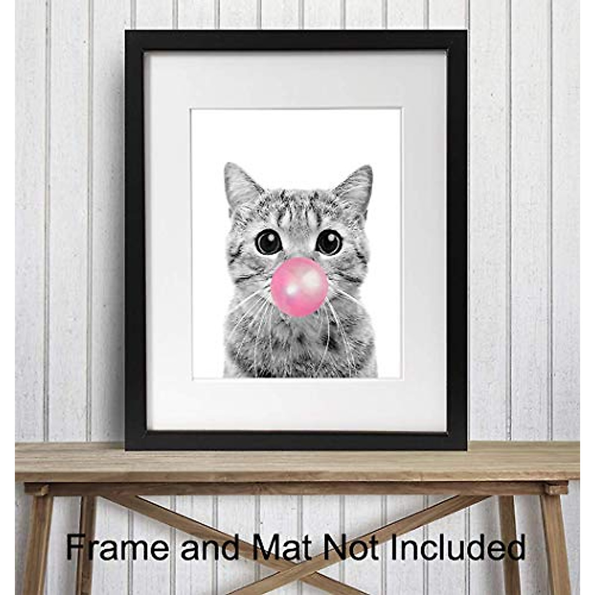 Cat Wall Decor - Tabby Cat - Cute Cat Wall Art - Room Decoration for Girls Bedroom, Kids Room, Living Room, Nursery - Cat Lover Gifts for Women - Adorable Pink Girly Kitty, Pussycat, Kitten Print