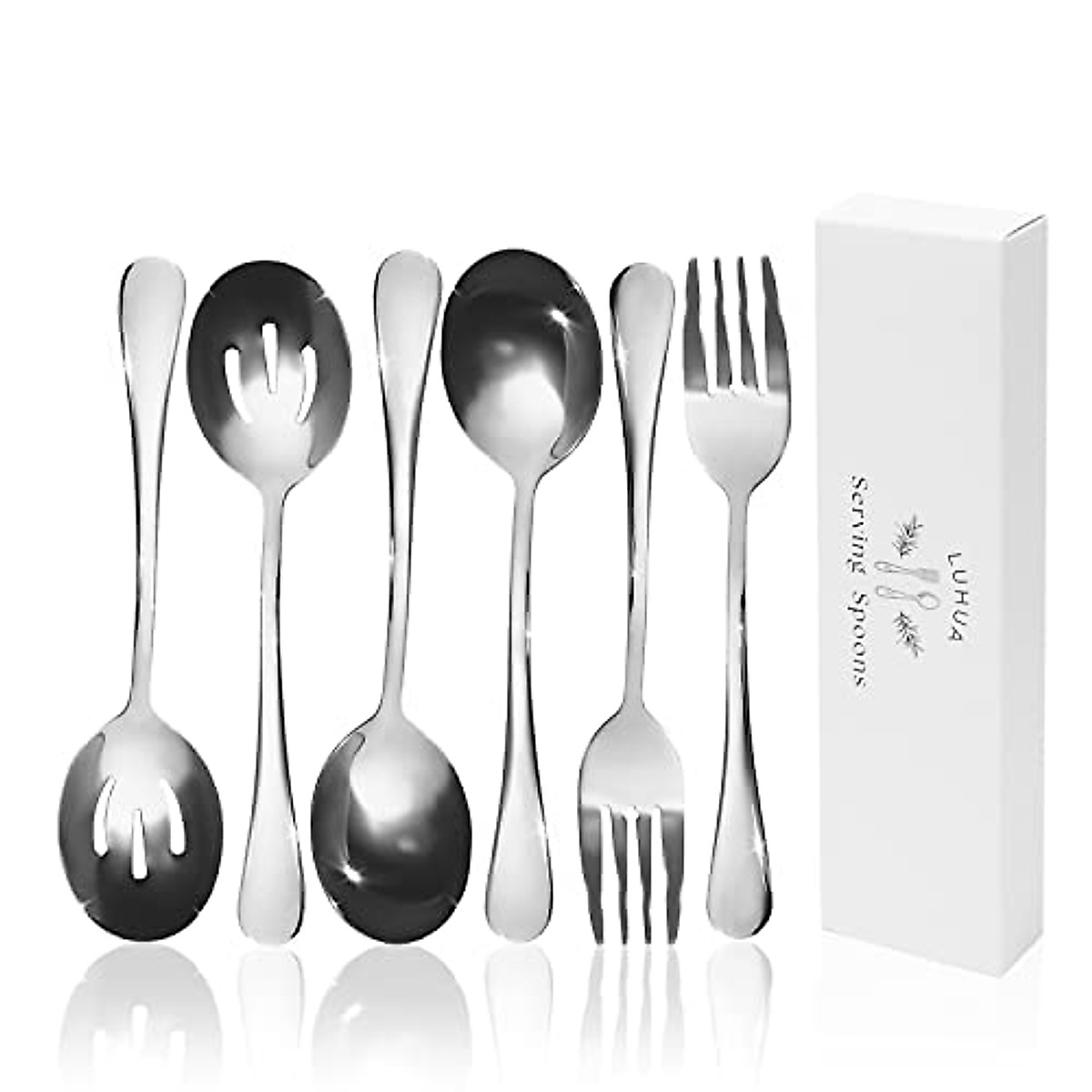 Serving Spoons Set（2023 New）Stainless Steel Serving Utensils Include Serving Spoon Slotted Spoon Serving Forks for Buffet, Parties, Catering and More (Silver)