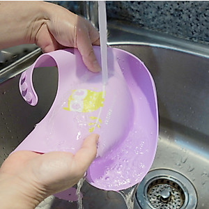 YMCF Products 2-Pack Waterproof Silicone Baby Bib Lightweight Comfortable Easy-Wipe Clean (Purple/Light Pink, Large)