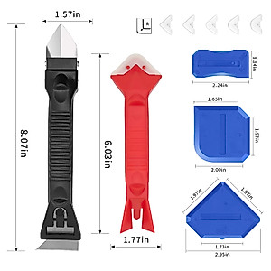 Caulking Tools-Silicone Sealant Finishing Tool Kit Caulk Grout Remover Scraper(Stainless Steel Head) For Kitchen Bathroom And Window (3 in 1) (10Pcs)