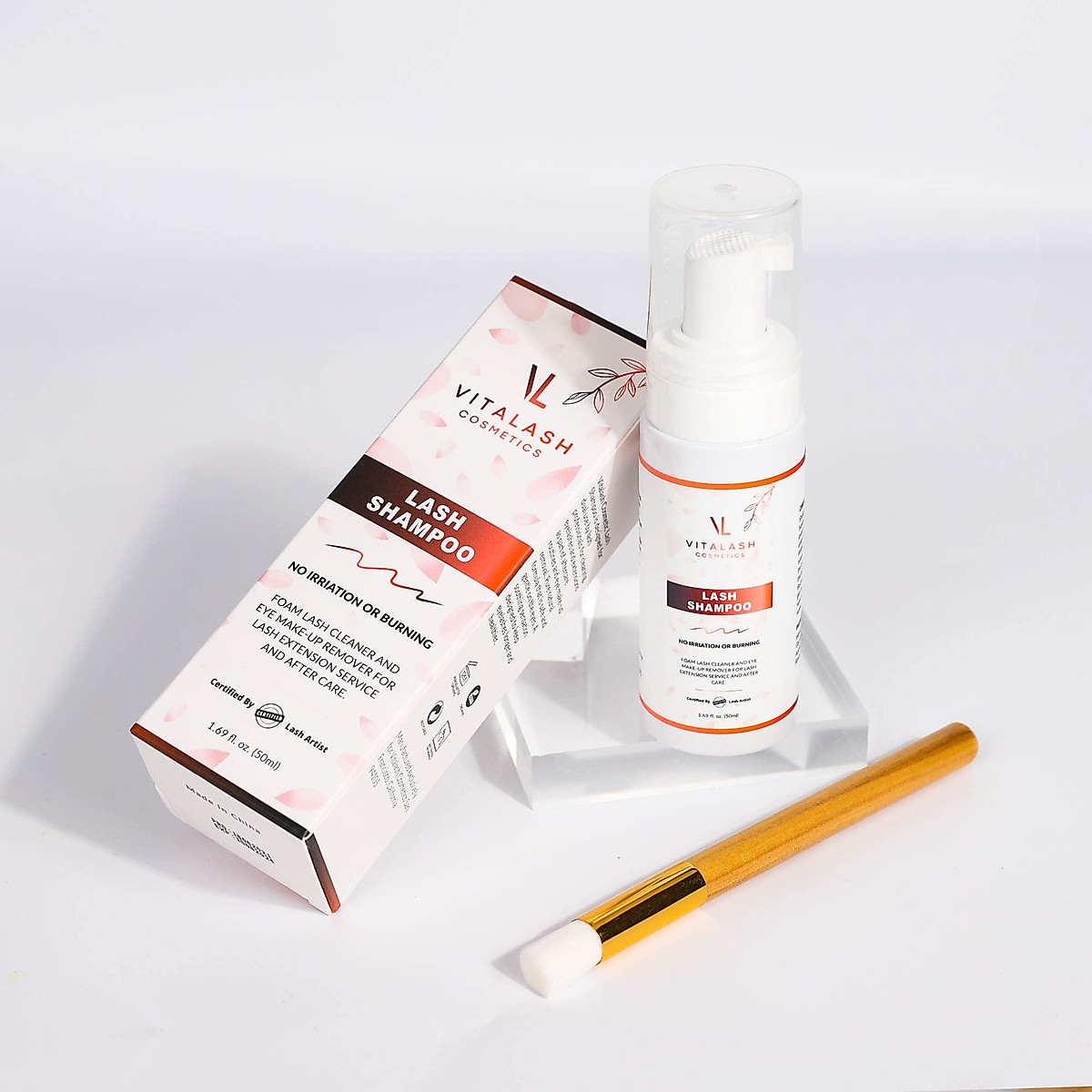 Vitalash Cosmetics Lash Extension Cleanser - Lash Shampoo for Lash Extensions - Lash Foam Cleanser for Extensions - Safe & Irritation Free - 50ML/1.69FL.oz + Brush