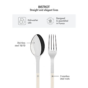 SABRE PARIS - 2-Piece Serving Set - Bistrot Collection - Large Fork & Large Spoon - Stainless Steel & Nylon - Dishwasher Safe - Ivory - Brilliant Finish