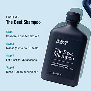 Grooming Lounge The Best Shampoo - Scalp Clarifying, Frizz Control Hair Wash for Men - Promotes Hair Length and Strength - Clean, Stimulating Peppermint Fragrance with Rosemary for Regrowth - 11.6 oz