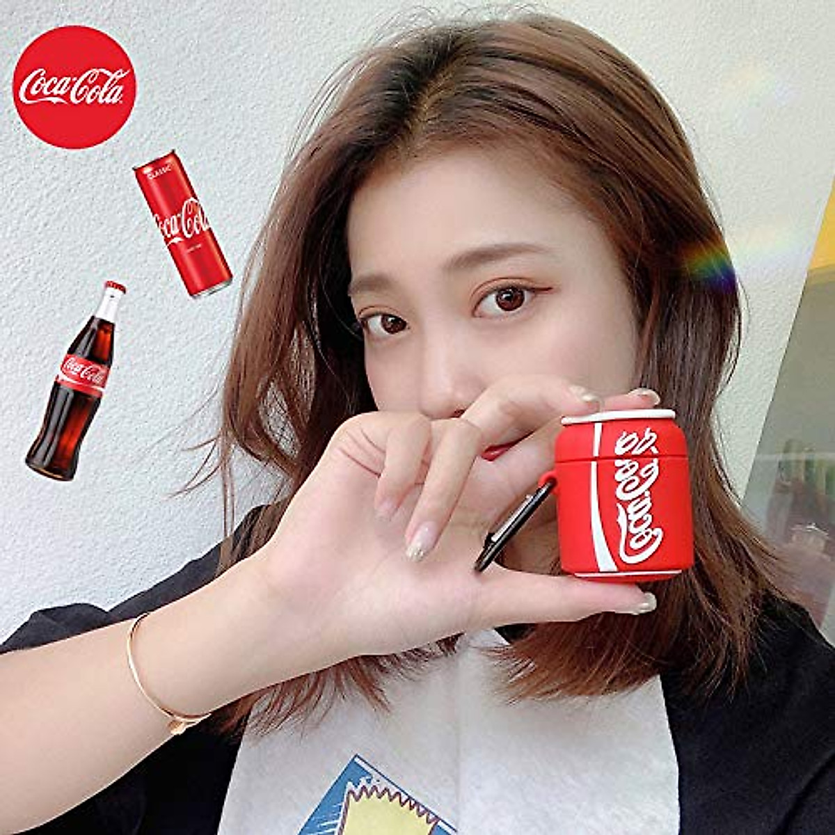 Ultra Thick Soft Silicone Case Cover for Apple AirPods 1 2 1st 2nd Generation with Keychain Coke Drink Can Shaped 3D Cartoon Cute Fun Funny Cool Unique Creative Women Teens Girls Boys Men