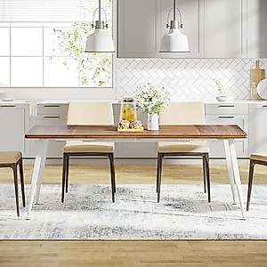 Tribesigns 70.9 Inch Large Dining Table for 6 to 8, Industrial Kitchen Table Furniture with Metal Legs, Modern Faux Wood Rectangular Dinner Table for Dining Room, Rustic Brown/White