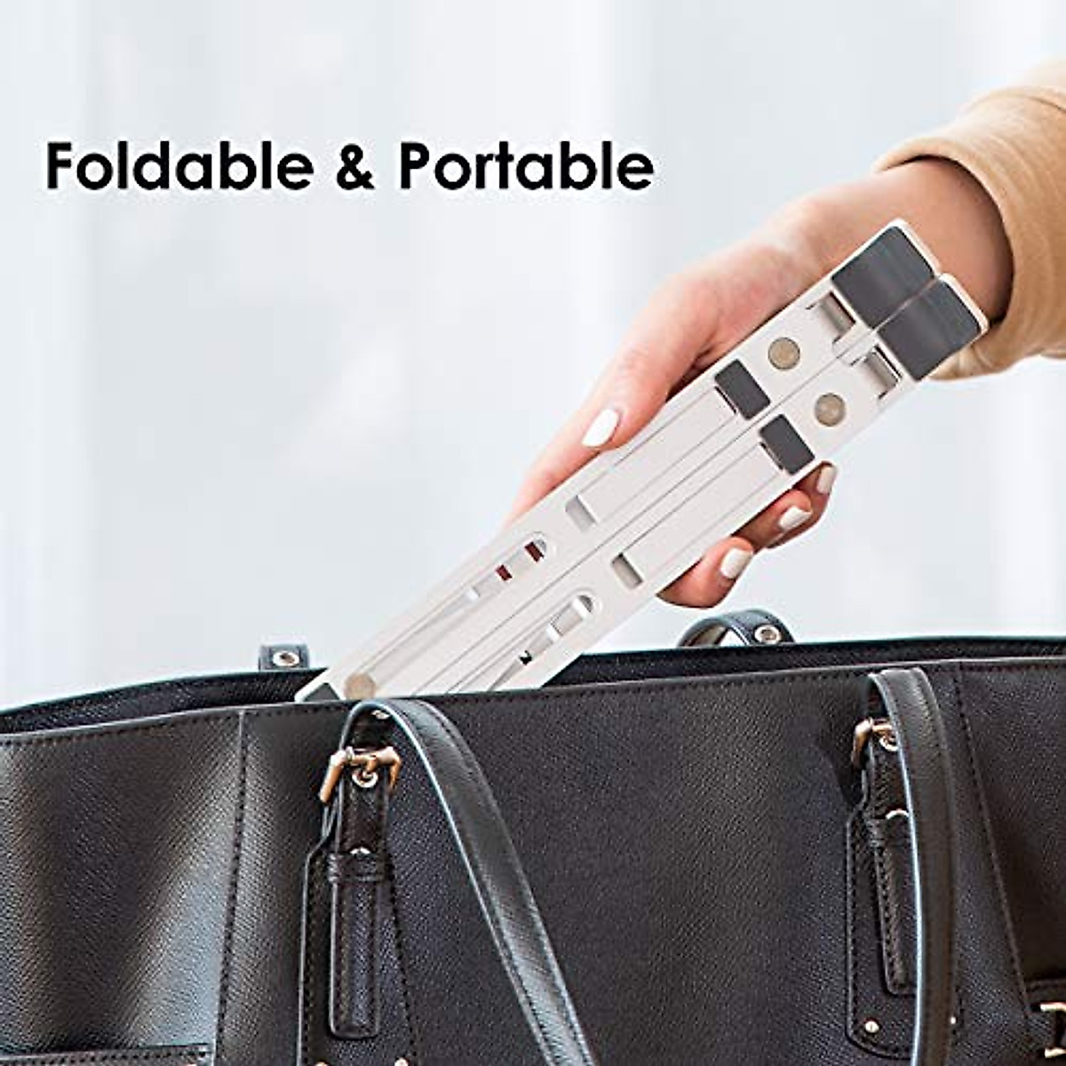 licheers Laptop Stand for Desk, Adjustable Ergonomic Portable Aluminum Laptop Holder, Foldable Computer Stand 7 Angles Anti-Slip Laptop Riser Compatible with 9-15.6 inch Laptops, Silver