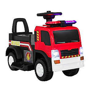 TOBBI 6 Volt Rechargeable Battery Powered Ride On Electric Fire Truck Vehicle with Working Lights and Siren for Ages 3 Years & Up