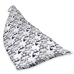 Lunarable Bird Print Lounger Chair Bag, Monochrome Style Hand Drawn Owls in Sketchy Design on a Plain Background, High Capacity Storage with Handle Container, Lounger Size, Indigo and White
