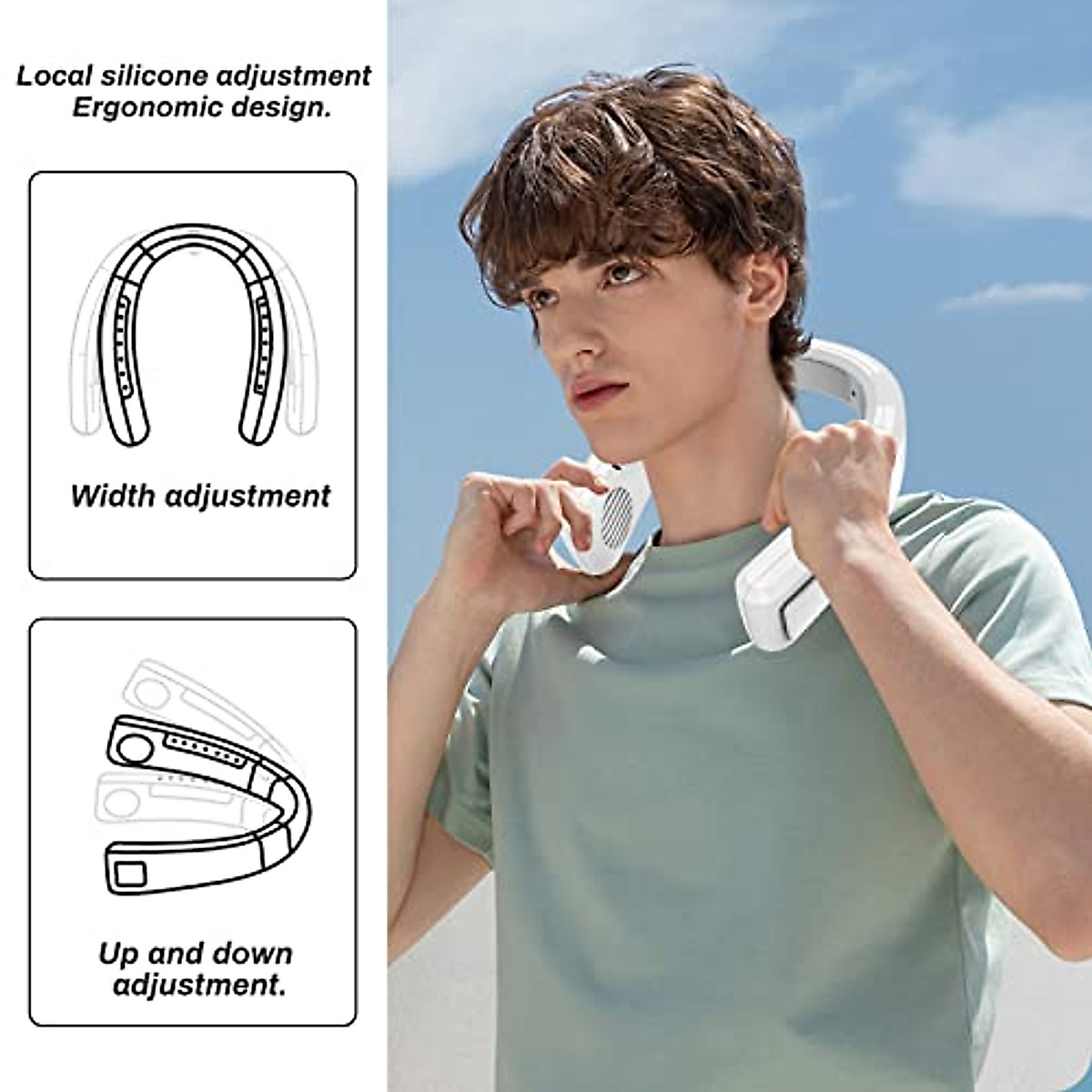 Neck Fan Portable Neck Air Conditioner Rechargeable 4000mAH Battery, Bladeless Neck Fans Neck Cooler for Women Man Personal Fan for Your Neck Cooling Device 3 Speeds Fan and Semiconductor Cooling Chip