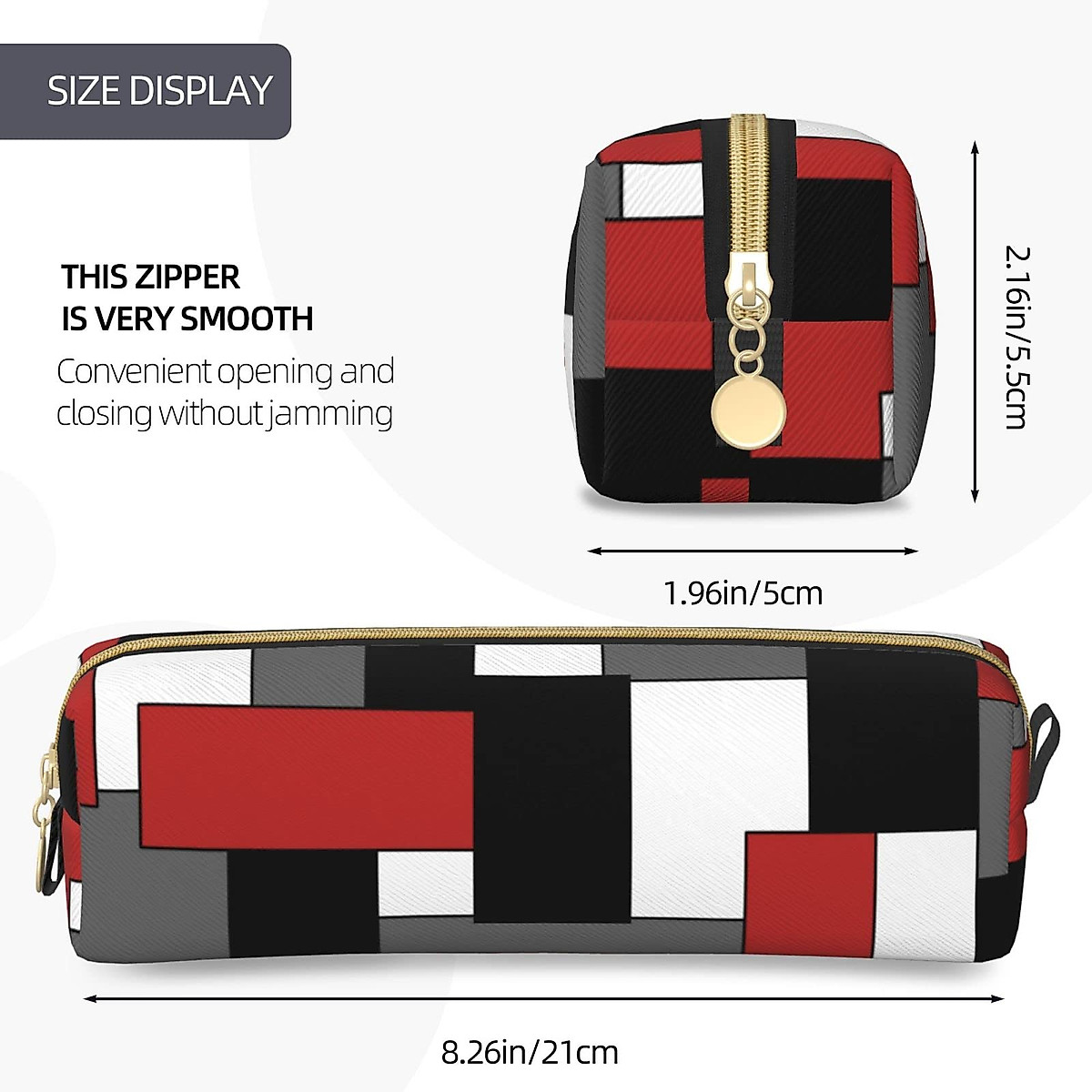 IMPCOKRU Small Pencil Bag Study Pencil Bag Key Pouch,Red Black and Gray Plaid,Stationery Storage Pencil Case for School Office Travel