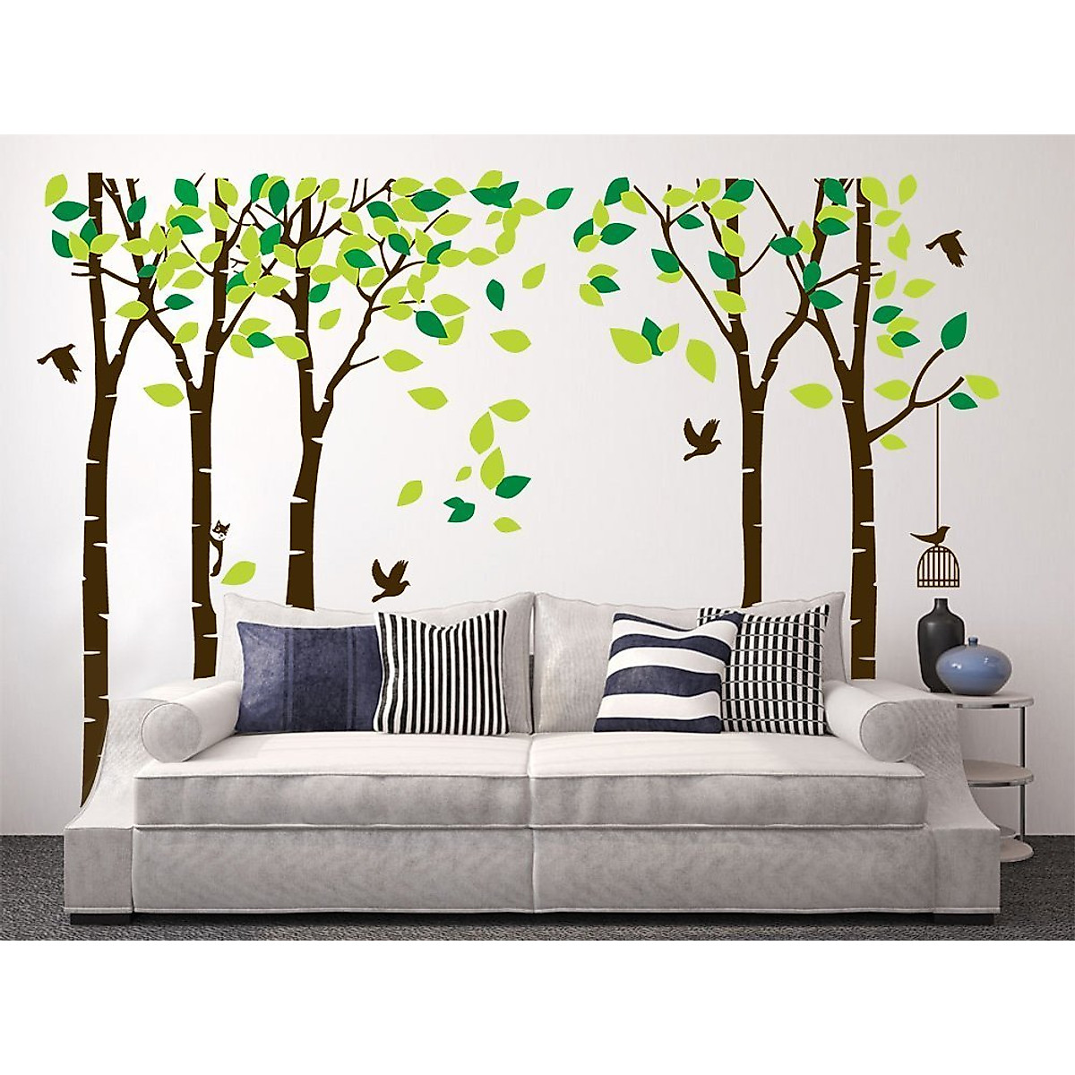 Amaonm 104"x71" Giant Large Jungle 5 Trees Wall Decals Green Leaves and Fly Birds Wallpaper Wall Decor DIY Vinyl Wall Stickers for Kids Bedroom Living Room Nursery Rooms Offices Walls (Brown Tree)