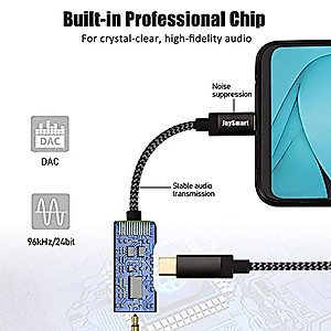 JaySmart USB-C to 3.5mm Headphone and Charger Adapter, 2-in-1 Type-C to 3.5mm Audio Jack Charging Port Aux Cable Compatible with Samsung Galaxy S22/S22+/S21/S20/Z Fold3/Note 20 Ultra/10 Plus