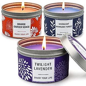 3 Pack Candles, Candles for Home Scented, 6.2 Oz Scented Candles, 100H Long Lasting Soy Candles, Candles Gifts for Women, Lavender | Orange Blossom | Mahogany Teakwood Scent